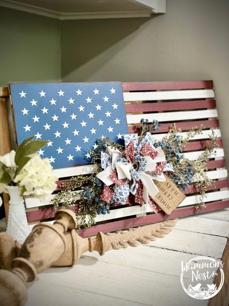 Patriotic Fabric Bow on Dollar Tree Flag